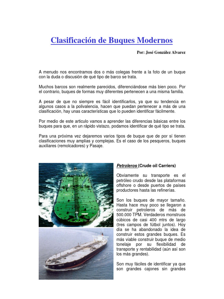 Clasificacion de Los Buques Modernos | PDF | Envío | Transporte de agua