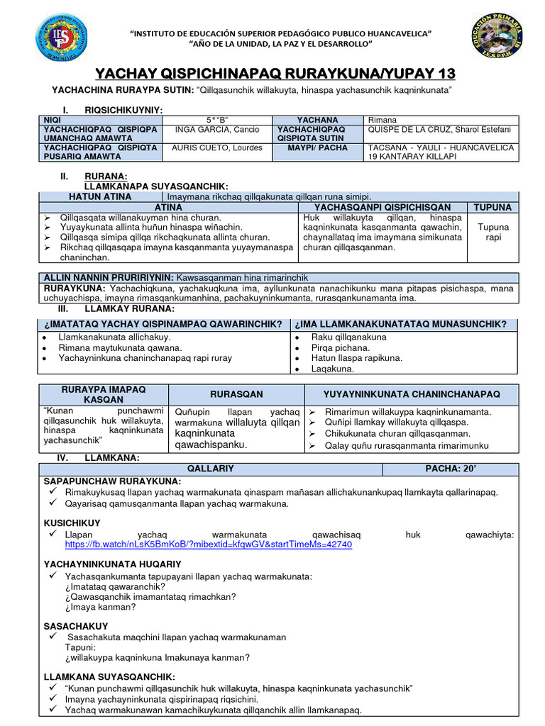 Sesion 5° Comu Quechua Noticia | PDF