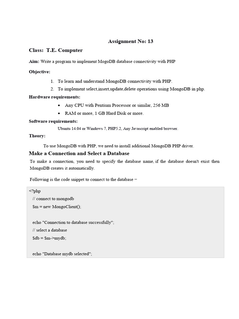 Practical No13 | PDF | Php | Mongo Db