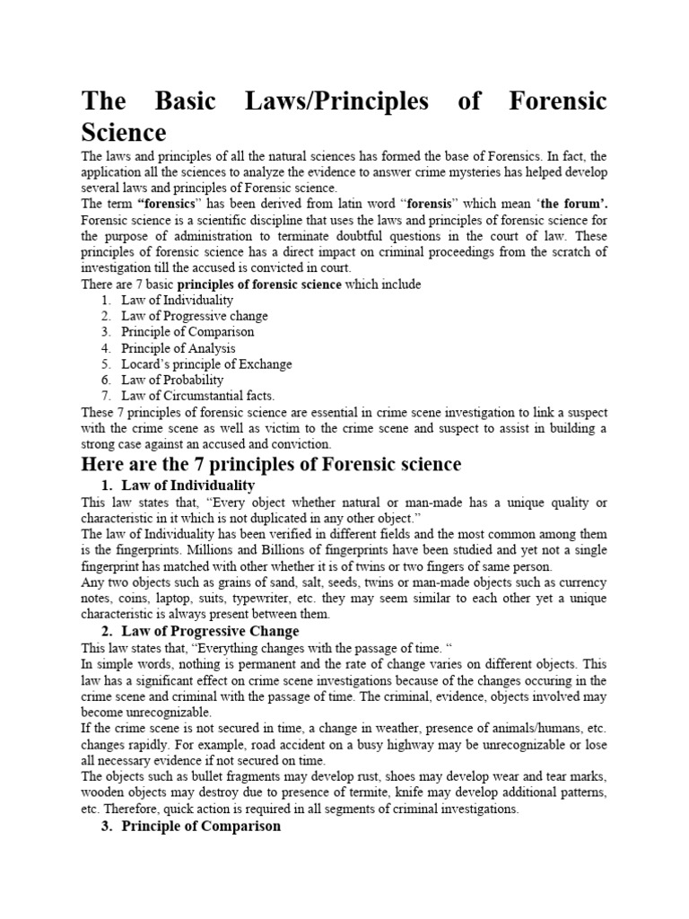 Basic Laws of Forensic Science | PDF