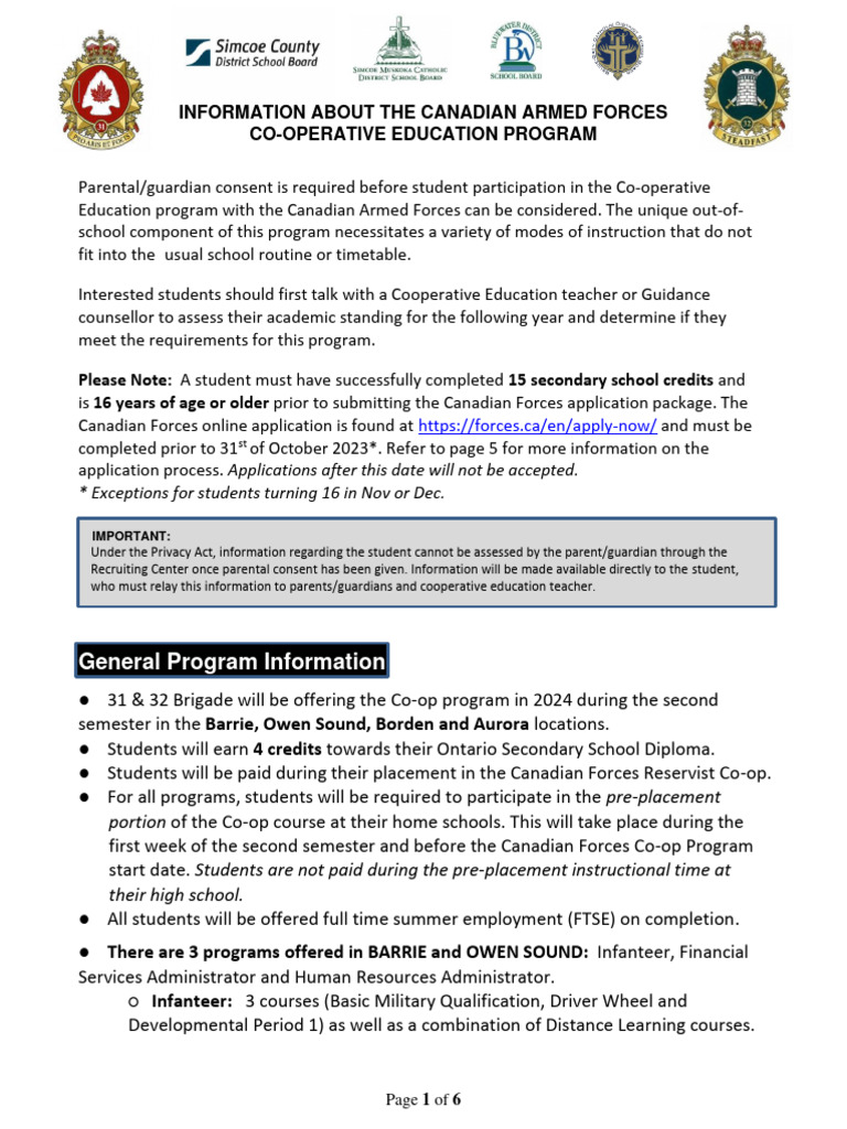 Military Co-Op Information PKG - 2024 - (31 & 32 CBG) | PDF | Sergeant