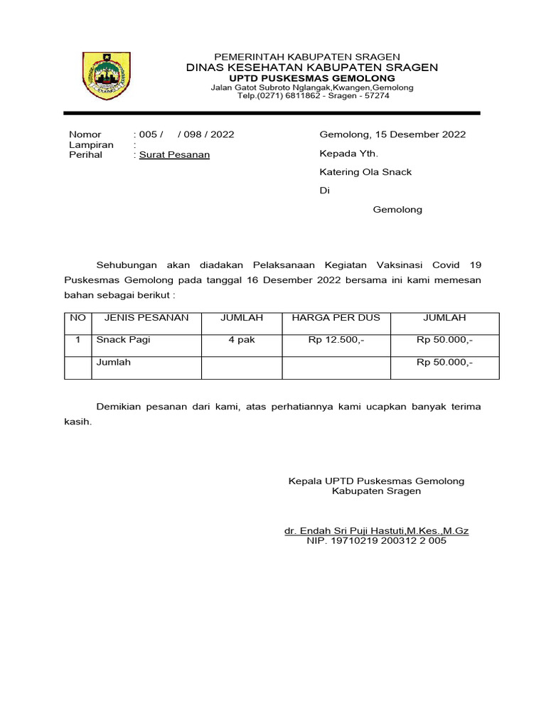 Format Surat Pesanan | PDF