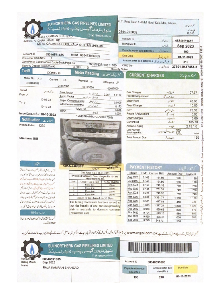 Sui Northern Gas Bill Form | PDF