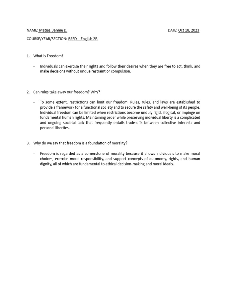 Understanding Freedom and Its Limits | PDF