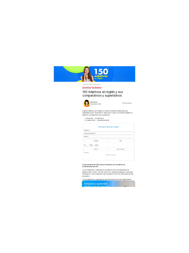 150 Adjetivos en Ingles Lista - Ejemplos de Adjetivos Comparativ | PDF ...