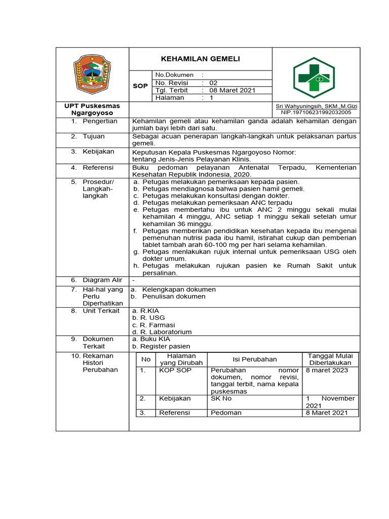 Sop Kehamilan Gemeli 2023 | PDF