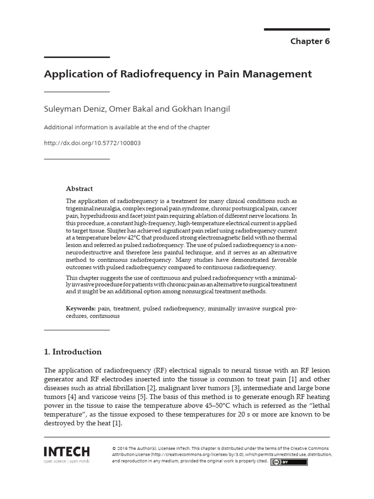 Application of Radiofrequency in Pain Management: Suleyman Deniz, Omer ...