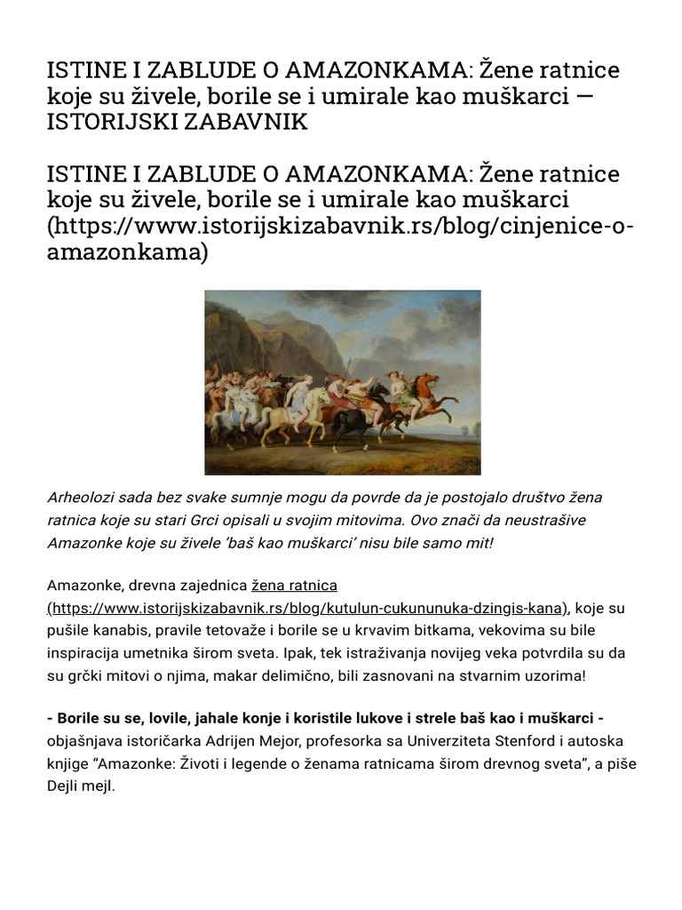 ISTINE I ZABLUDE O AMAZONKAMA - Žene Ratnice Koje Su Živele, Bori | PDF