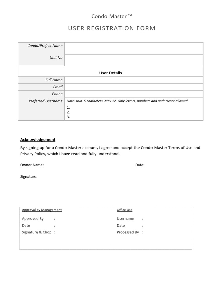 Condo Master - User Registration Form | PDF | Transport Layer Security | Information