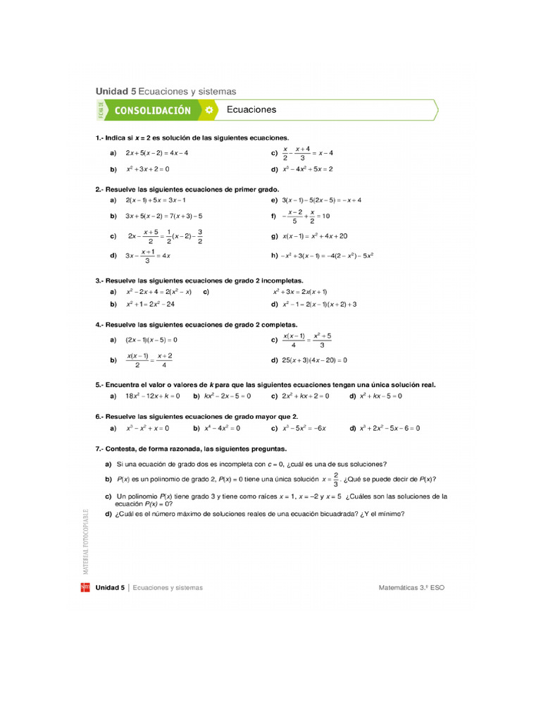Fichas Matemáticas 3ESO | PDF
