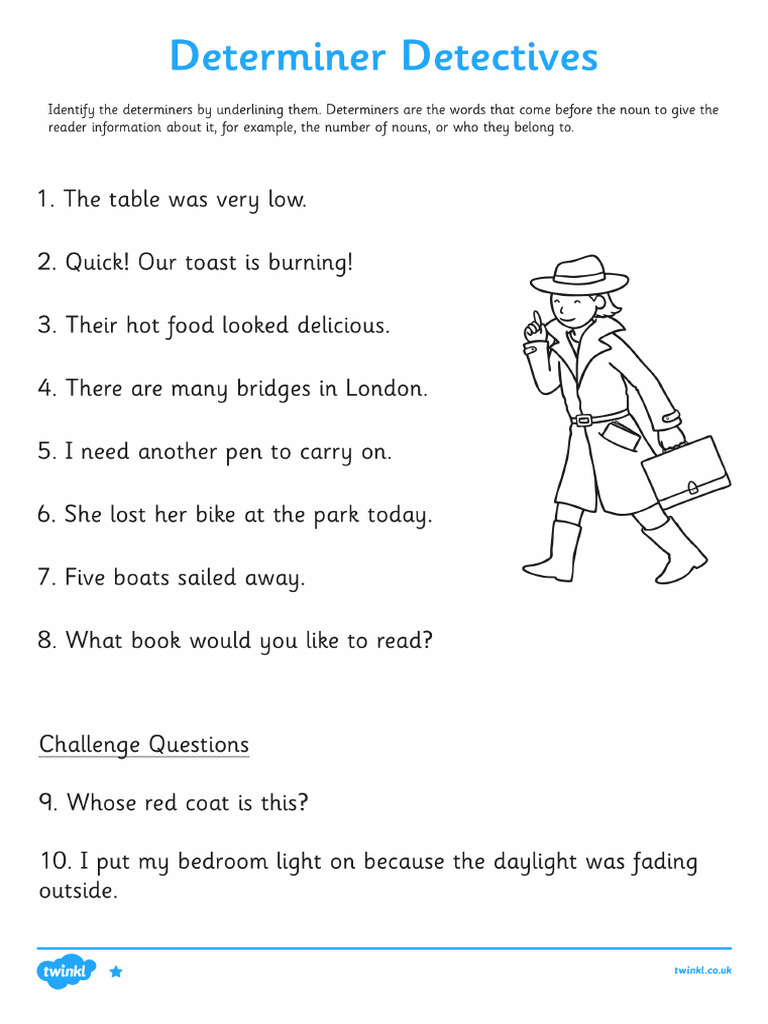 Spag 2 Determiner Detective Worksheets | PDF