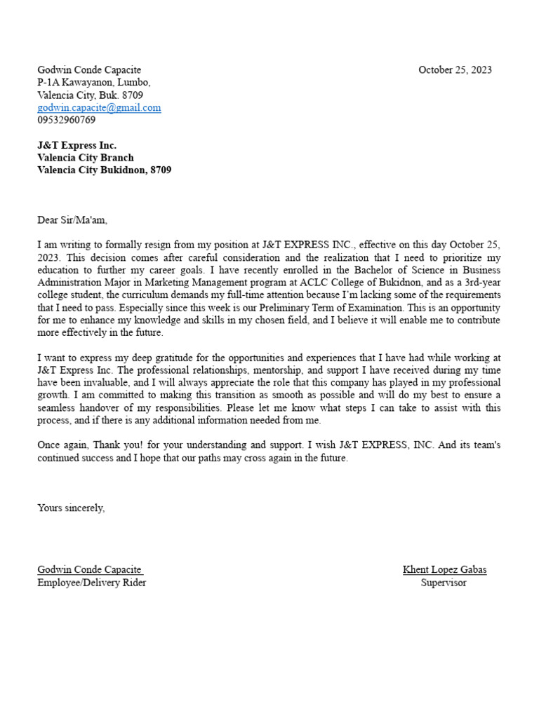 Resignation Letter 2023 | PDF