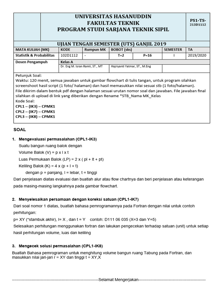 SOAL UAS Pemrograman Kelas A GAN 2020-2021 | PDF | Teknologi & Rekayasa