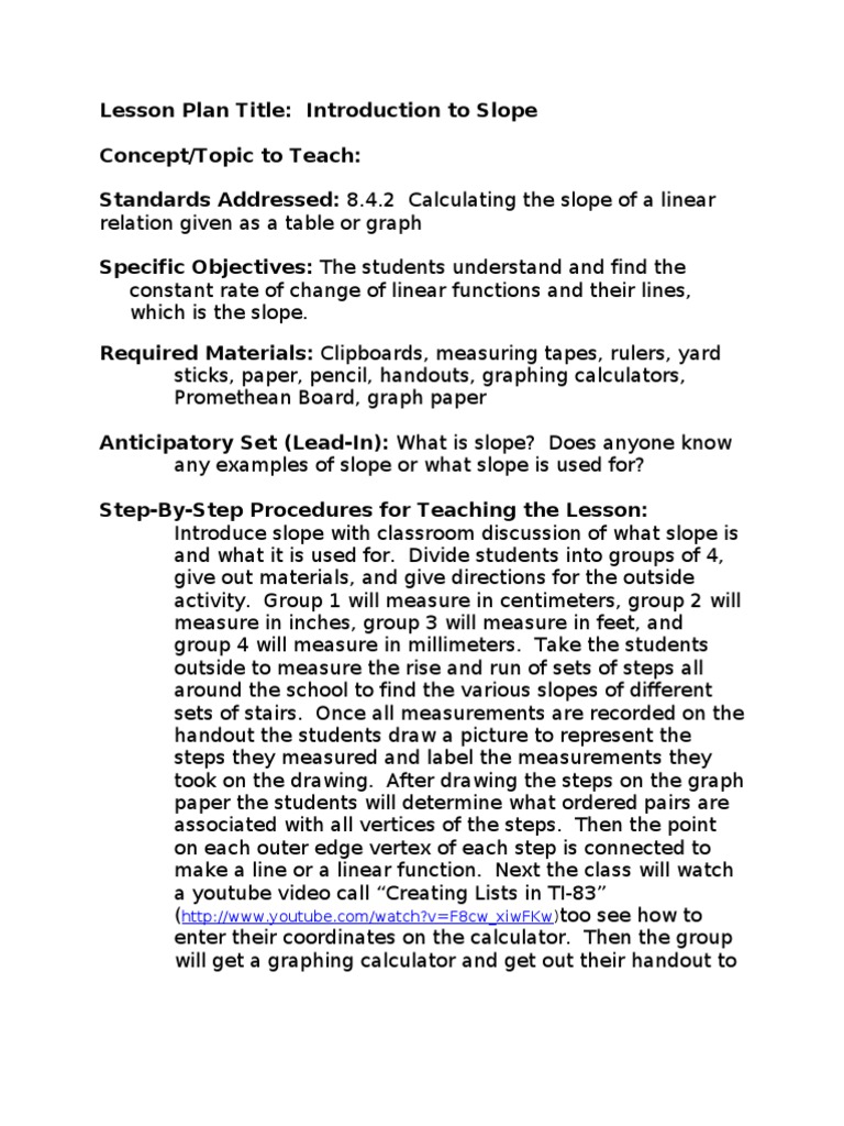 Lesson Plan 1 - Introduction To Slope | PDF | Slope | Derivative