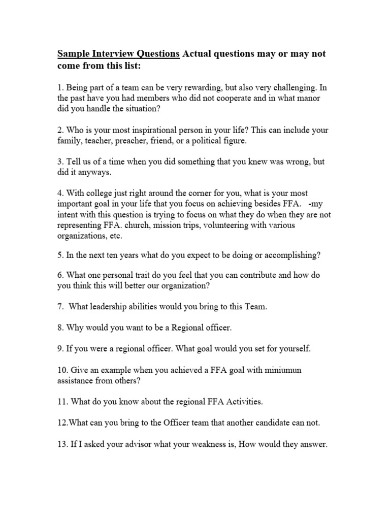 Sample Interview Questions | PDF