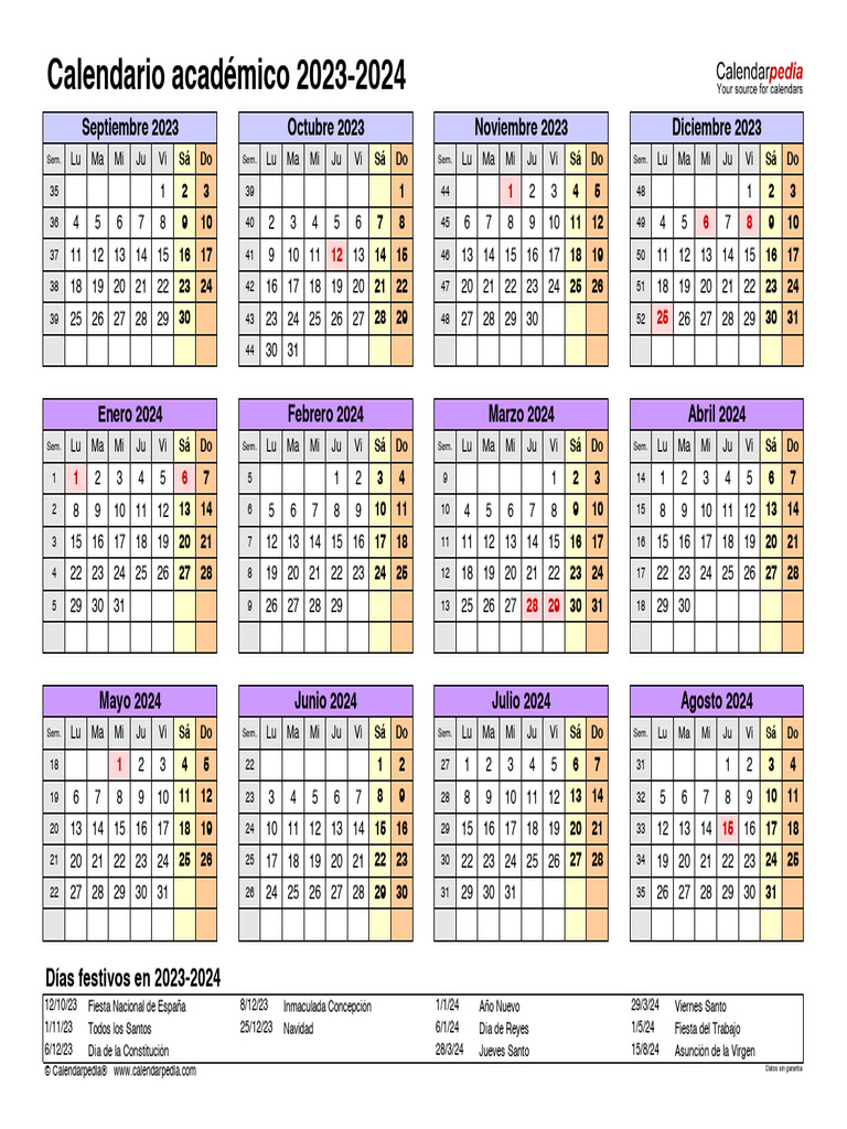 Calendario Academico 2023 2024 Horizontal Ano en Un Vistazo | PDF