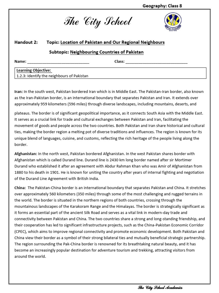 Handout 2 Neighbouring Countries Of Pakistan Pdf