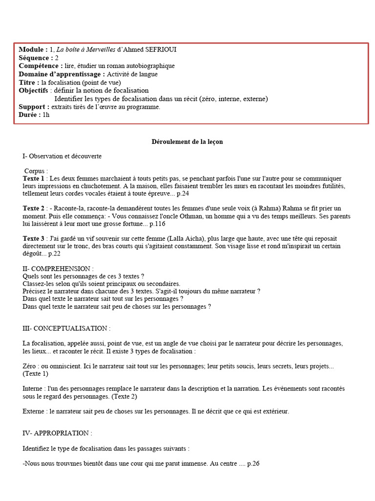 Types de Focalisation en Récit | PDF