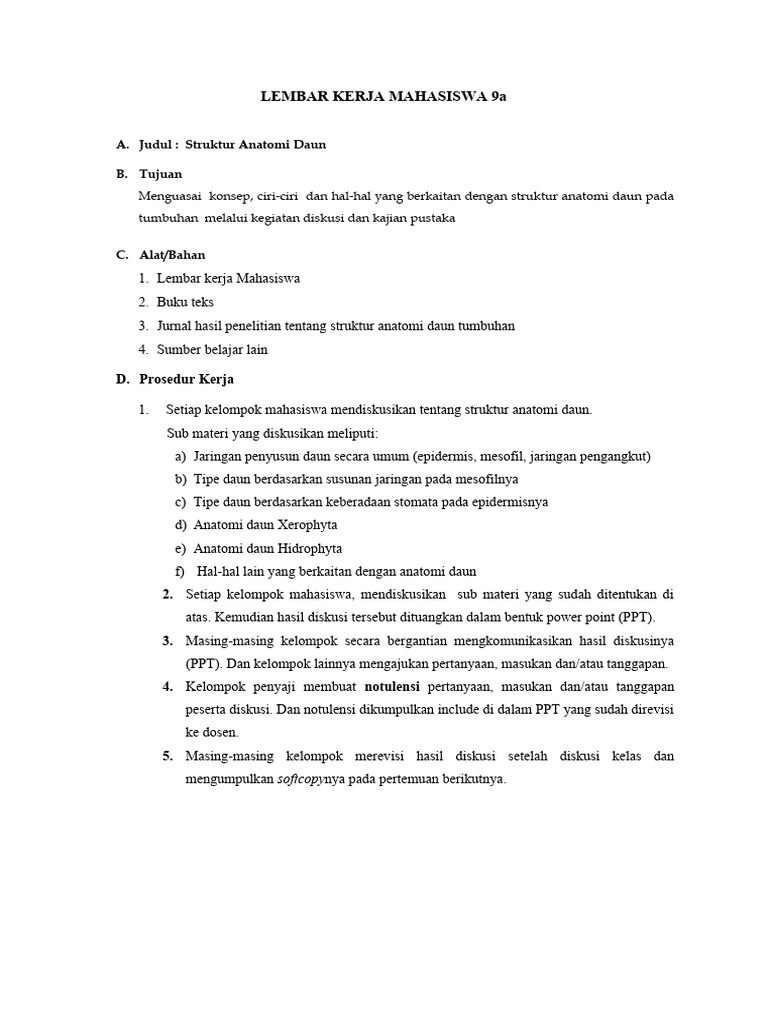 LKM 9a Anatomi Daun (Teori) | PDF