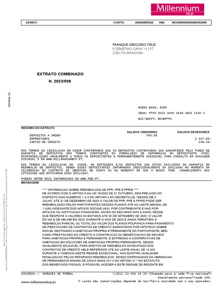 Extrato Combinado 2023008 | PDF | Dinheiro | Business