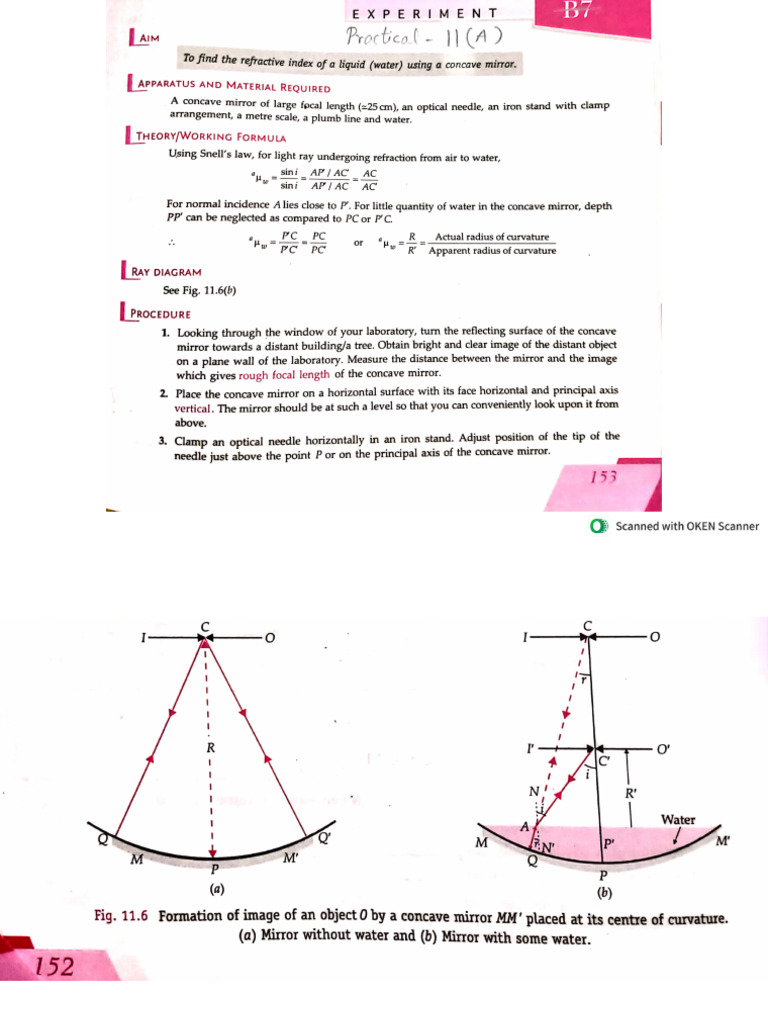 Practical 11 (A & B) Refractive Index of Water. | PDF