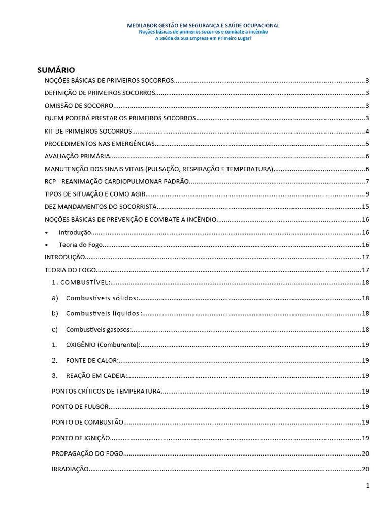 Noções Básicas de Primeiros Socorros | PDF | Combustão | Calor