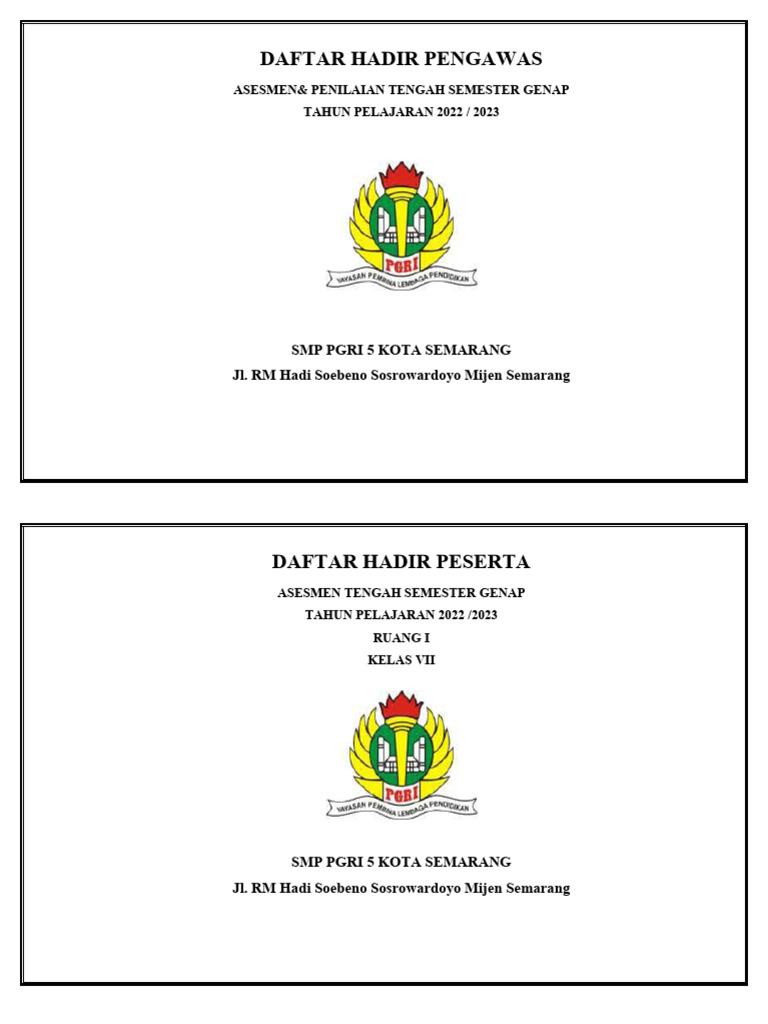 Daftar Hadir Asesmen SMP PGRI 5 Semarang | PDF | Karier & Perkembangan