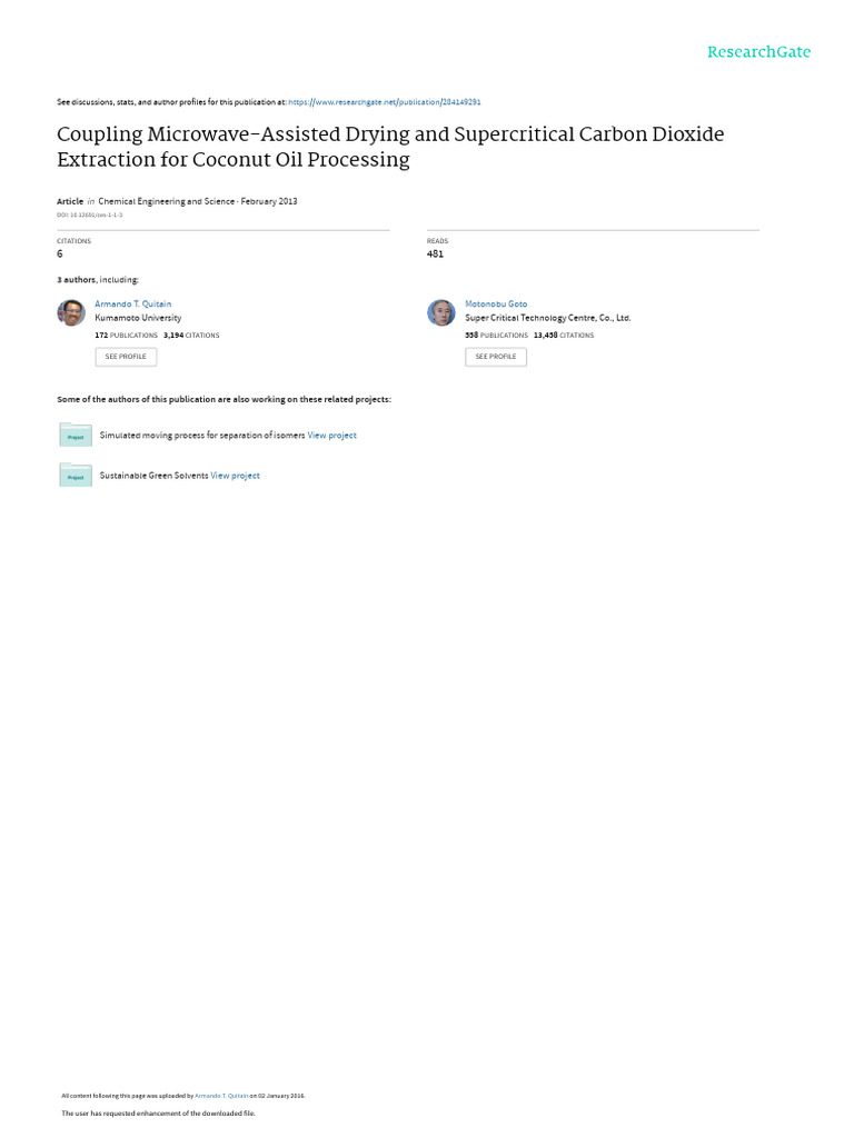 Coupling Microwave-Assisted Drying and Supercritic | PDF | Supercritical Fluid | Coconut Oil