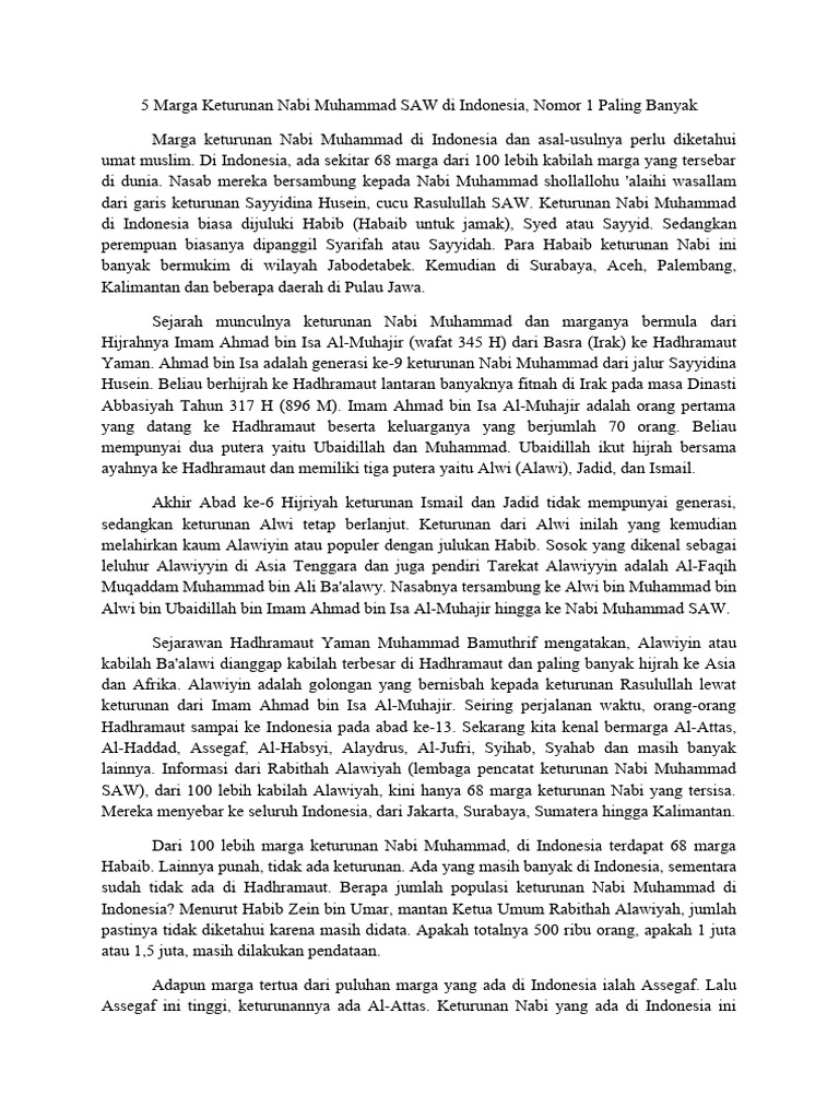 5 Marga Keturunan Nabi Muhammad Di Indonesia | PDF
