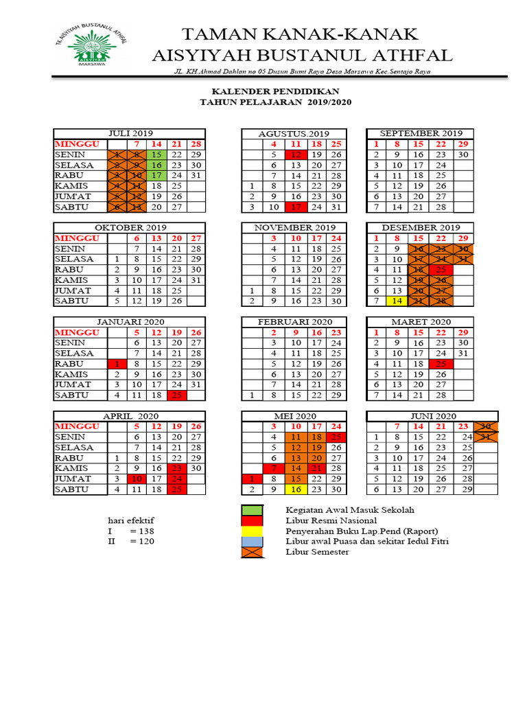 Kalender Pendidikan PAUD 2019/2020 | PDF
