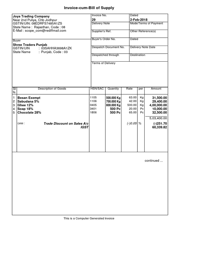 JTC - Sales Bill - 29 (Other State) | PDF | Invoice | Public Finance