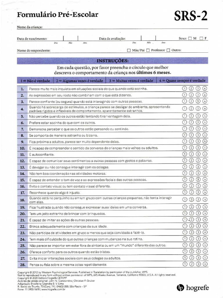 SRS 2 Pre Escolar | PDF