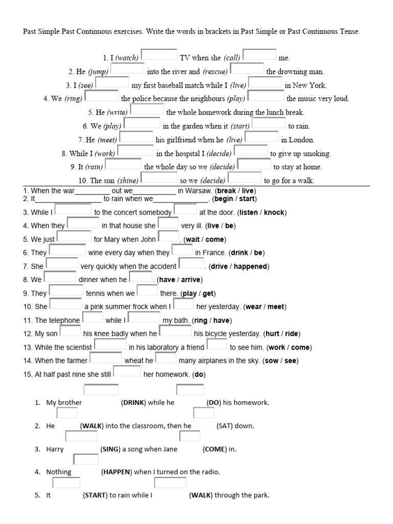 Past Simple Past Continuous Exercises | PDF