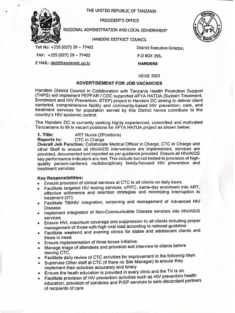 HANDENI DC Vacancies | PDF