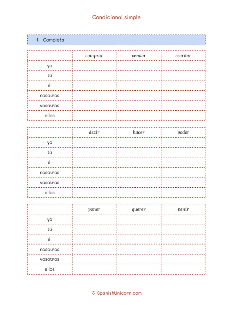 Ejercicios de Condicional Simple en Español | PDF