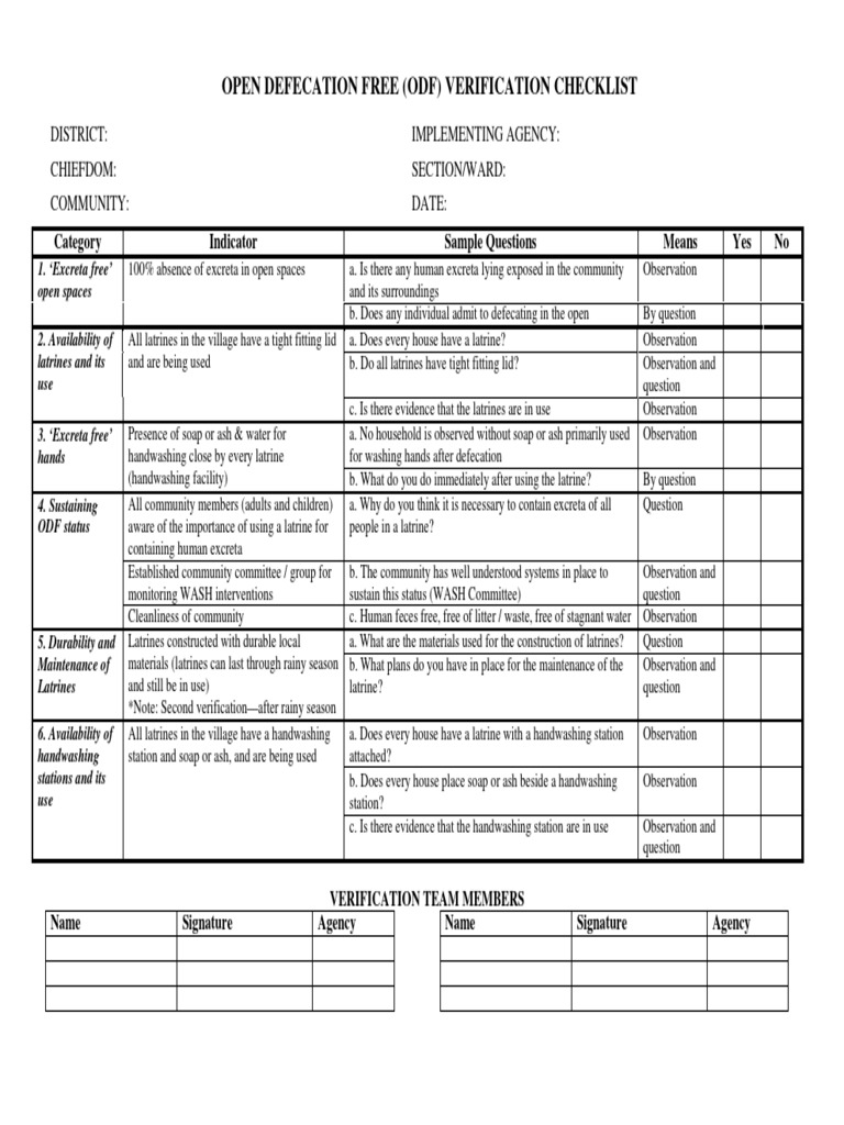 ODF Verification Checklist Template | PDF