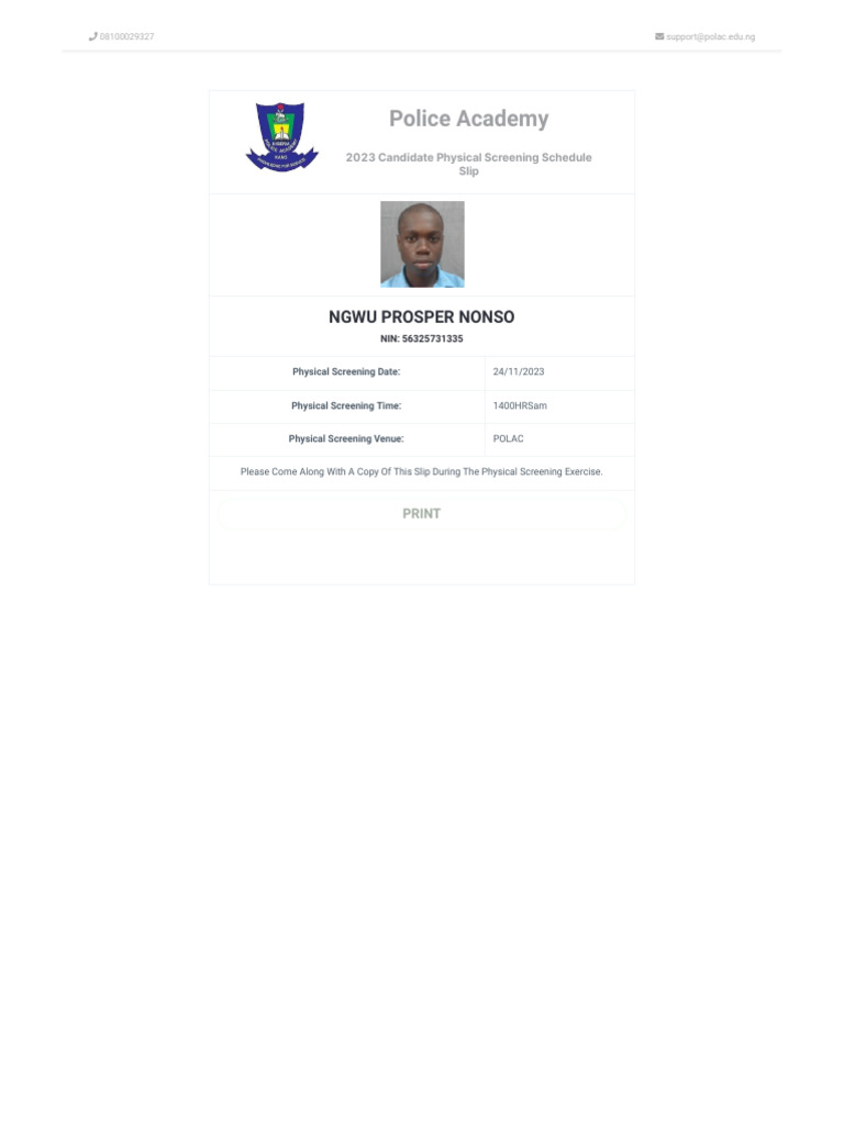 Nigeria Police Force Admission Portal - NPF Physical Screening | PDF