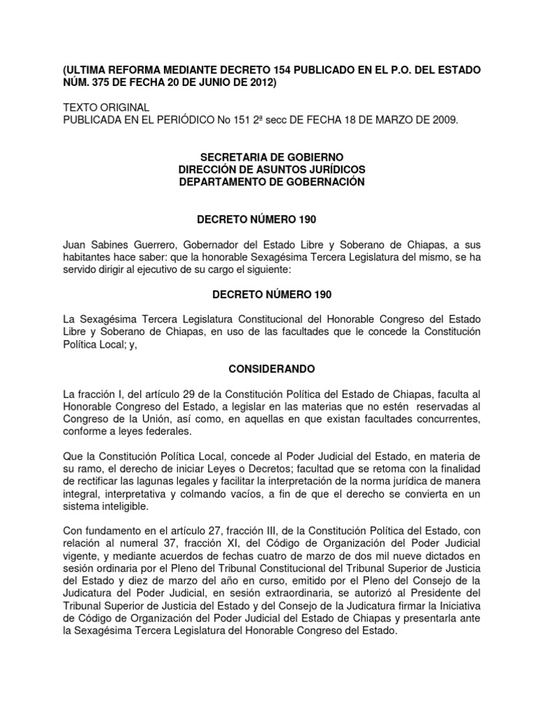 Código de Organización Del Poder Judicial Del Estado de Chiapas ...