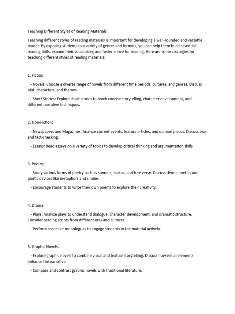 Teaching Different Styles of Reading Materials | PDF | Reading ...