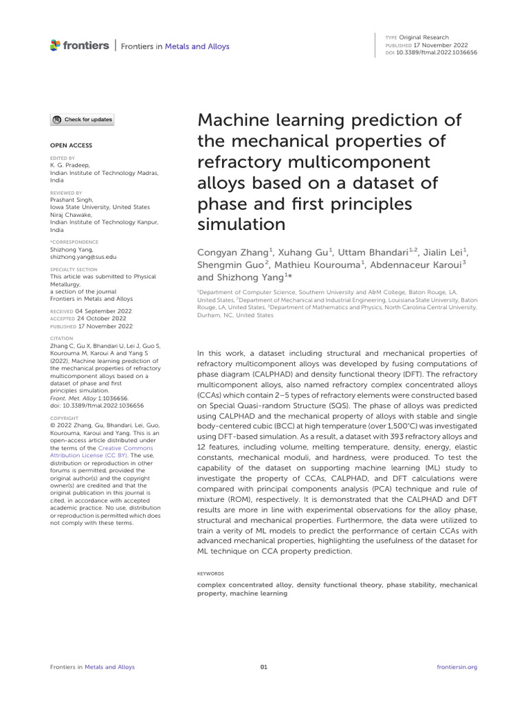 Machine Learning Prediction of The Mechanical Prop | PDF