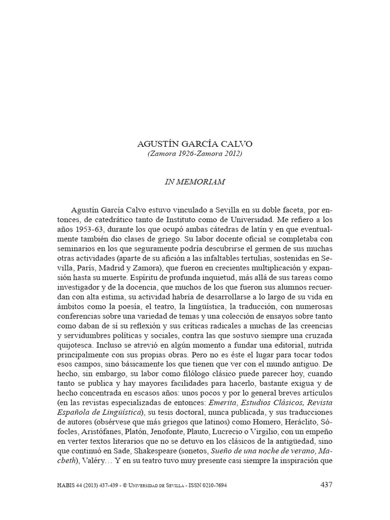 Agustín García Calvo: Legado Filológico y Poético | PDF | Ficción general