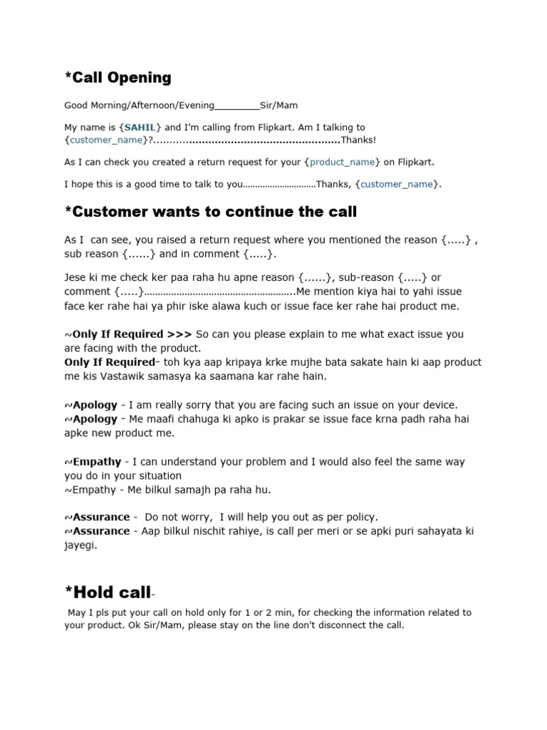 Call Opening, CLOSING CALLBACK | PDF | Languages Of India