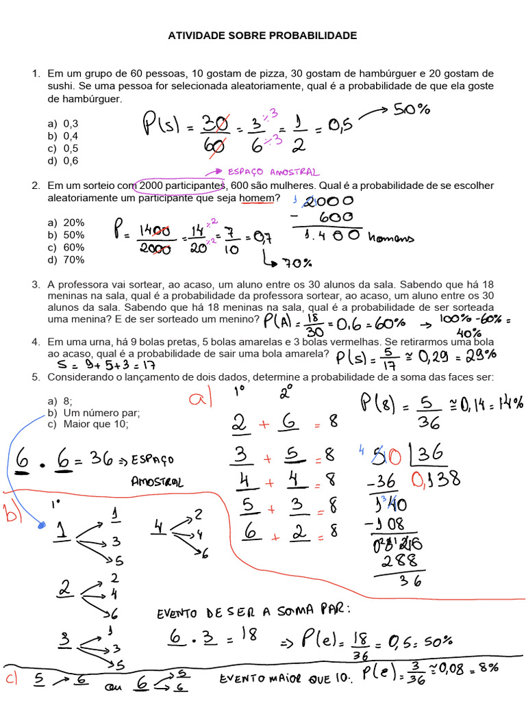 Atividade Sobre Probabilidade Simples | PDF