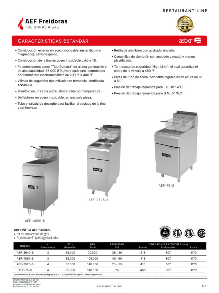 Manual Freidora Gas Asber AEF-4050-S | PDF | Ingeniería mecánica ...