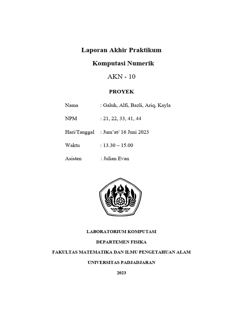 Laporan Praktikum Komputasi Numerik (P10) 33 - Kevin Bazli Santoso | PDF