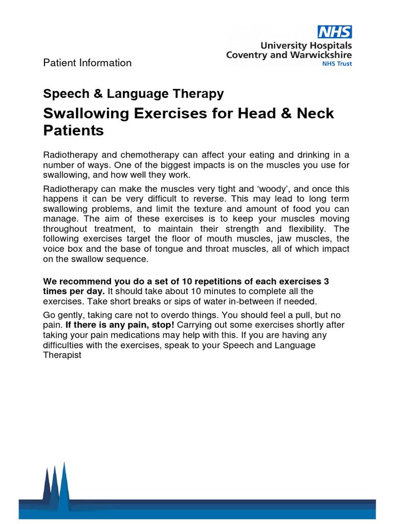 Swallowing Exercises For Head Neck Patients | PDF