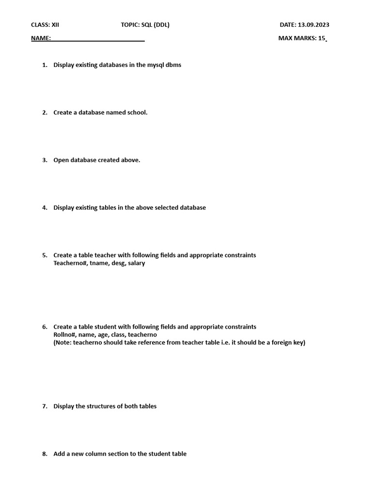 SQL DDL Test | PDF SQL DDL Test | PDF