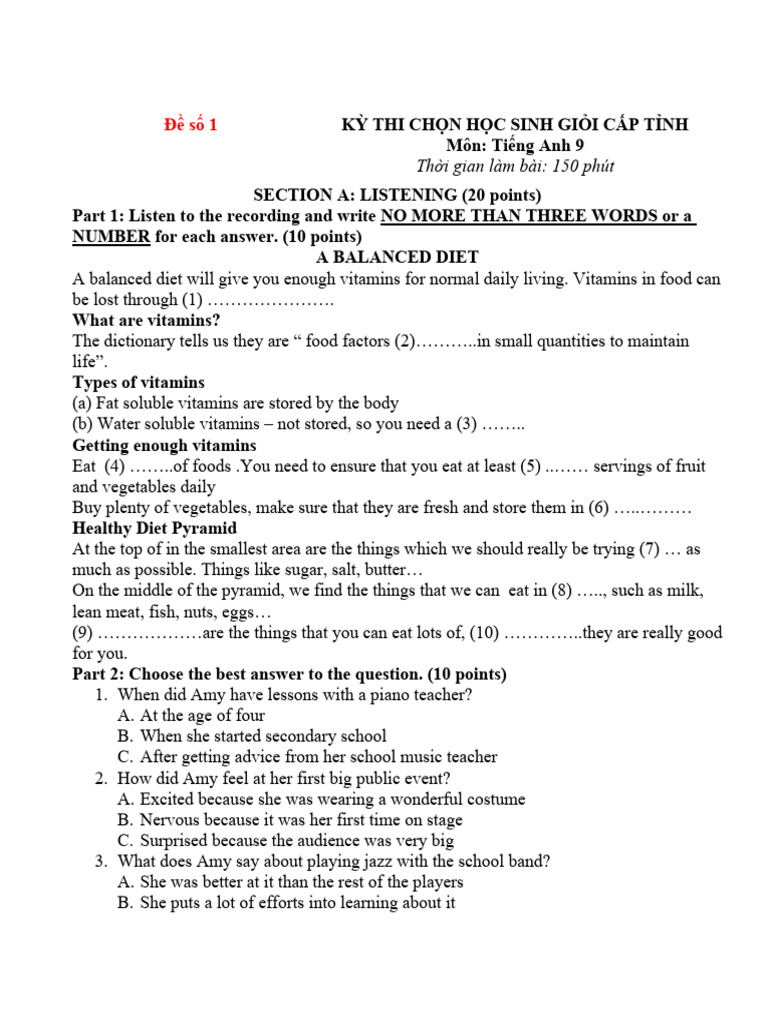 42320.10 ĐỀ HSG ANH 9 + FILE NGHE + KEY | PDF