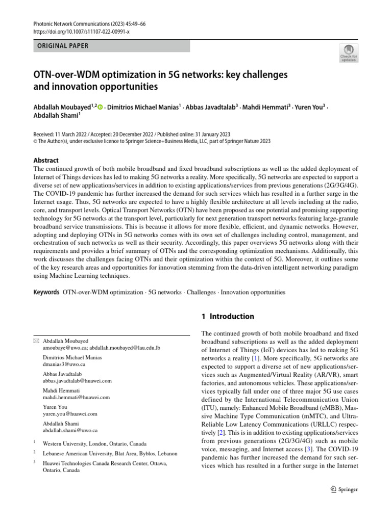 OTN Over WDM Optimization in 5G Networks: Key Challenges and Innovation Opportunities | PDF ...
