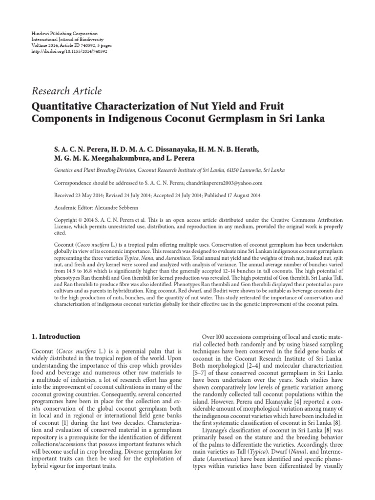 Quantitative Characterization of Nut Yield and Fru | PDF | Coconut | Seed